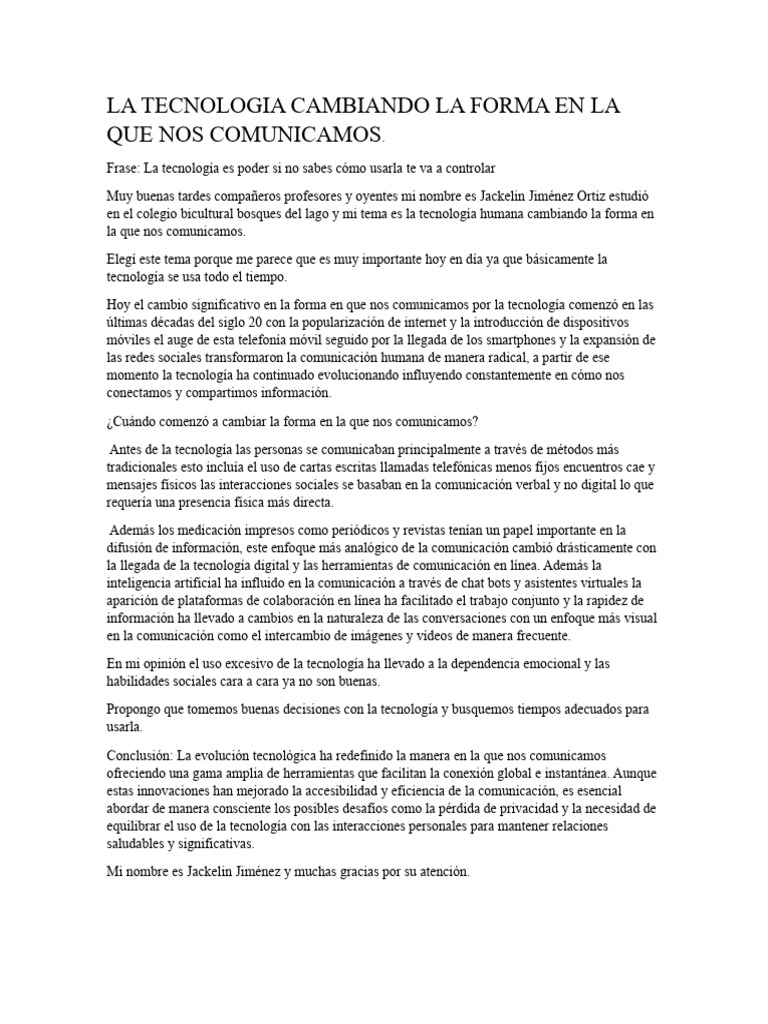 La Tecnologia Cambiando La Forma en La Que Nos Comunicamos | PDF | Internet | Comunicación