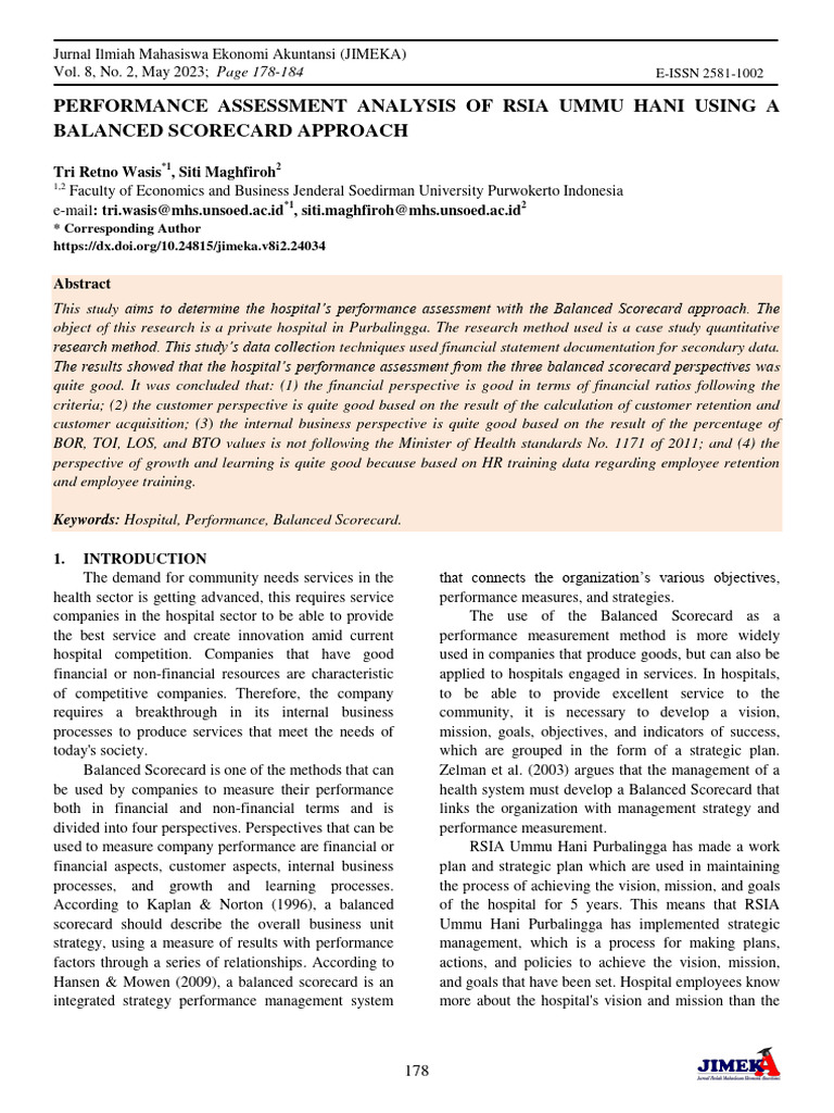 Performance Assessment Analysis of Rsia Ummu Hani | PDF | Return On Investment | Business