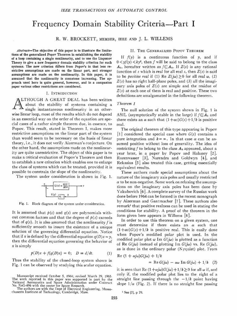 1965 - Brockett, Willems - Frequency Domain Stability Criteria-Part I ...