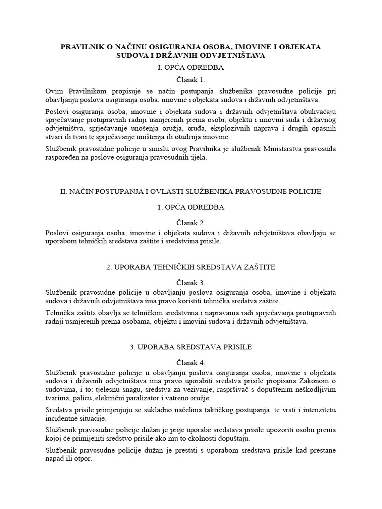 Prijedlog Pravilnika o Načinu Osiguranja Osoba, Imovine I Objekata ...