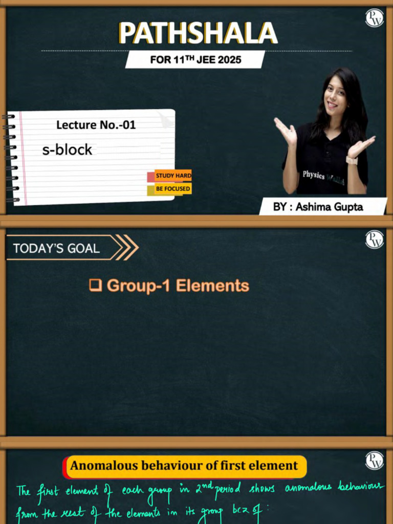 S-Block - 01 - Class Notes - (Pathshala 11th JEE 2024) | PDF