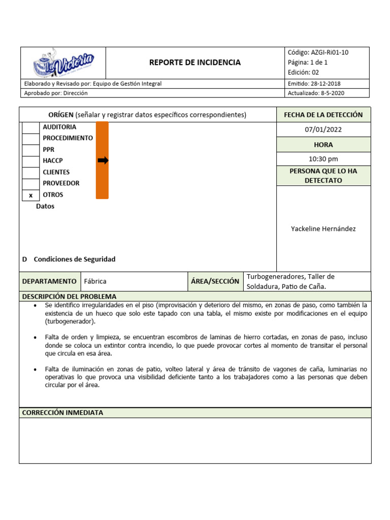 FORMATO REPORTE DE INCIDENCIA - EJEMPLO | PDF
