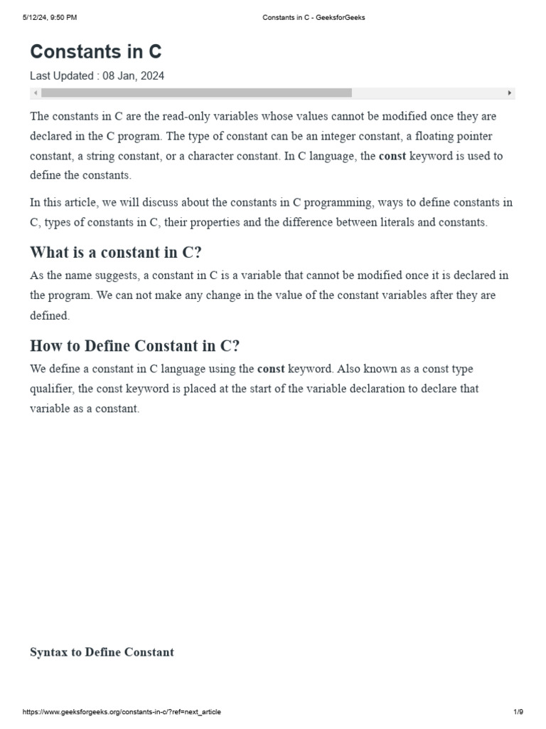 Constants in C | PDF | Computer Engineering | Computer Science Constants in C | PDF | Computer Engineering | Computer Science