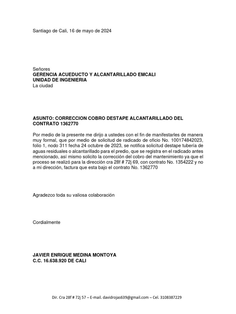 Solicitud de corrección de cobro EMCALI | PDF | Hogar, jardinería y bricolaje