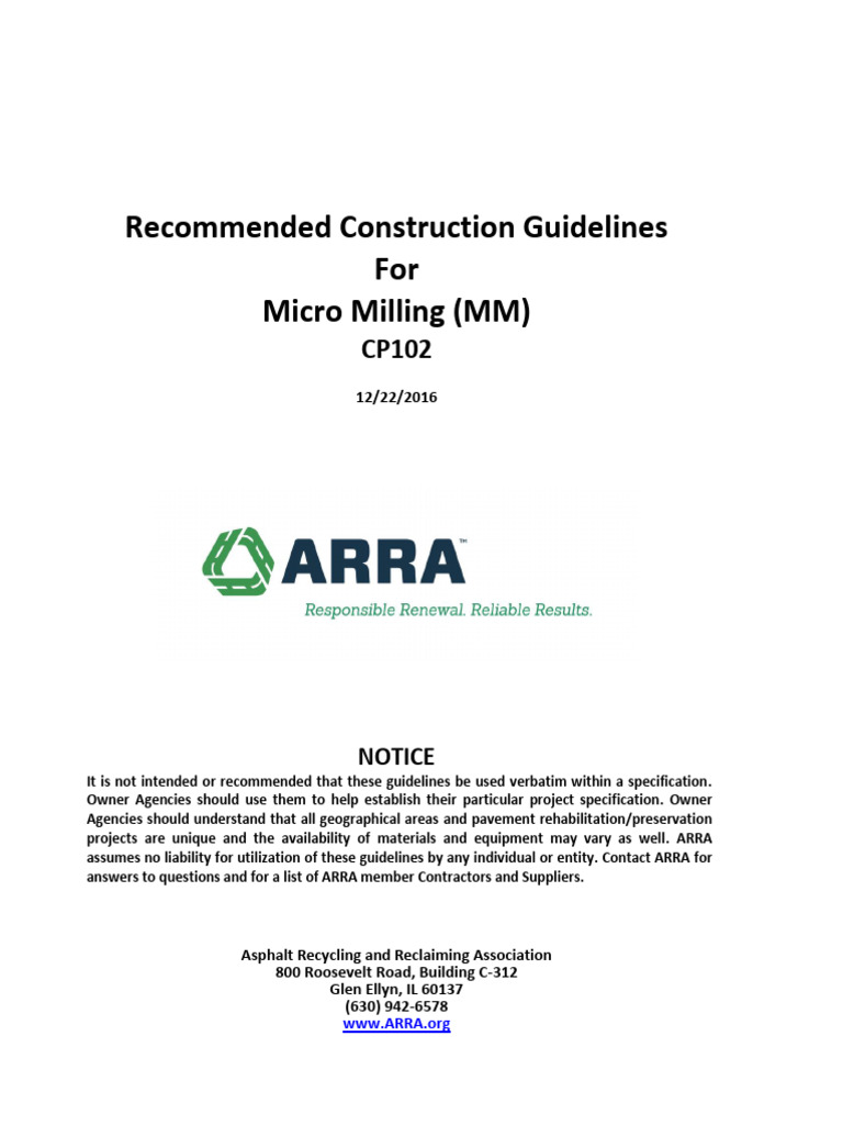 CP102_Construction_Guidelines__Micro_Milling | PDF | Road Surface CP102_Construction_Guidelines__Micro_Milling | PDF | Road Surface
