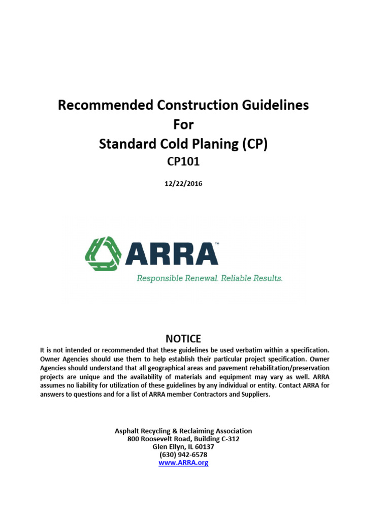 CP101 Construction Guidelines Cold Planing | PDF | Road Surface
