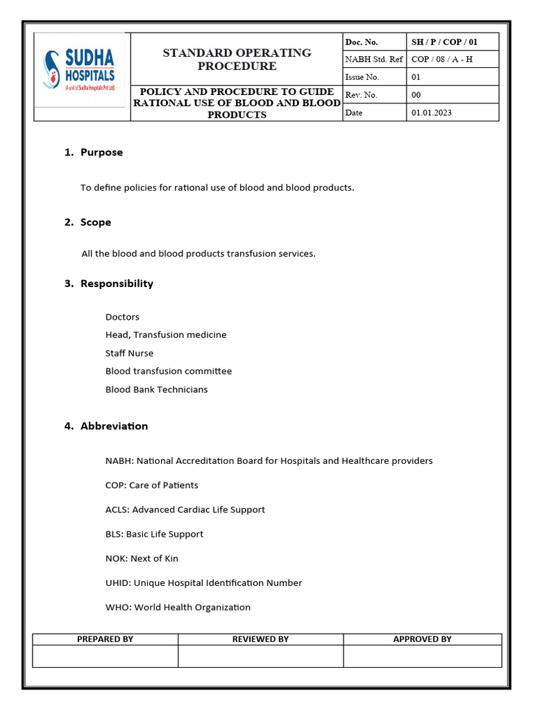 Blood Transfusion Policy and Procedures | PDF | Blood Transfusion ...