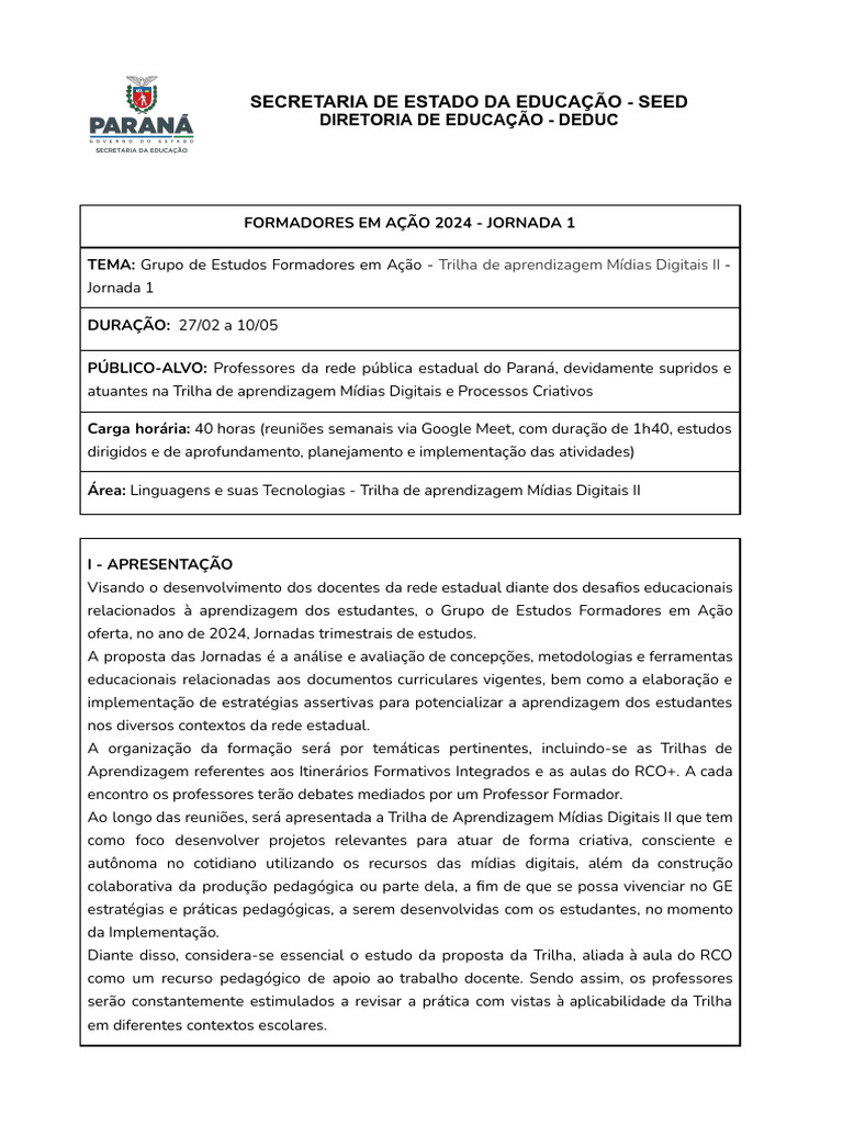 Trilha - Midias Digitais 2 - Ementa 2024 | PDF | Pedagogia | Aprendizado