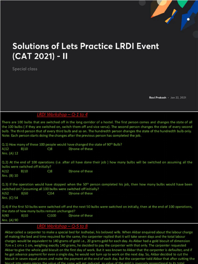 Solutions of Lets Practice LRDI Event CAT 2021 II No Anno | PDF