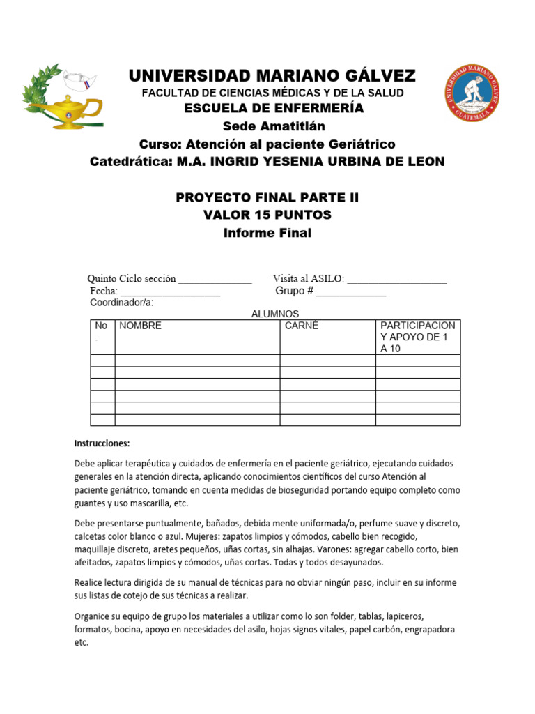 Proyecto Final Visita Asilo Apg 2 | Descargar gratis PDF | Medicina CLINICA | Cuidado de la salud