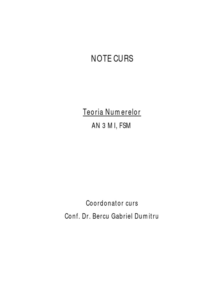 Curs Teoria Numerelor - G. Bercu | PDF