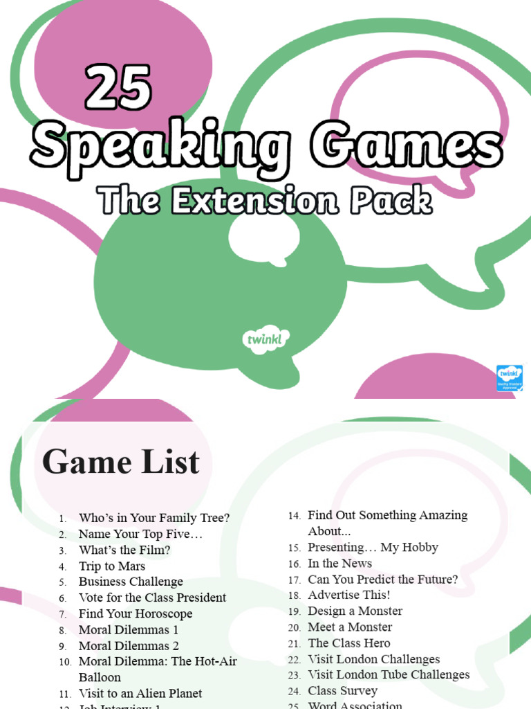 T e 2551426 Speaking Activities For Esl Extension Pack - Ver - 6 | PDF ...