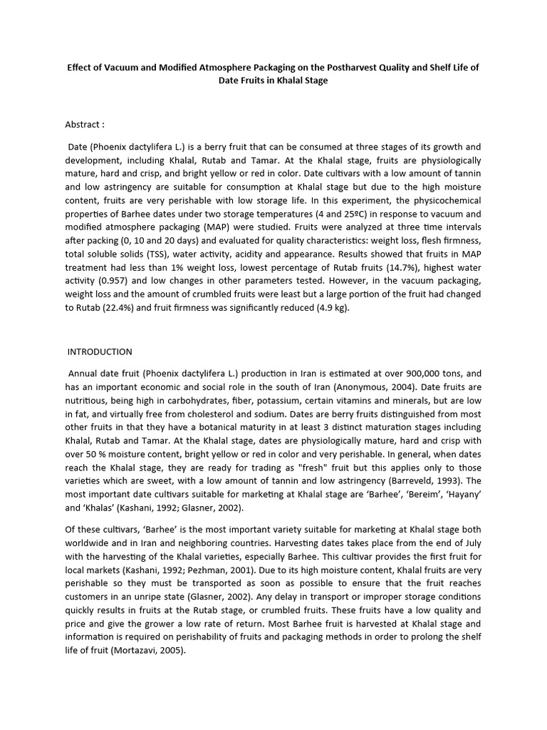 Effect of Vacuum and Modified Atmosphere Packaging on the Postharvest Quality and Shelf Life of ...