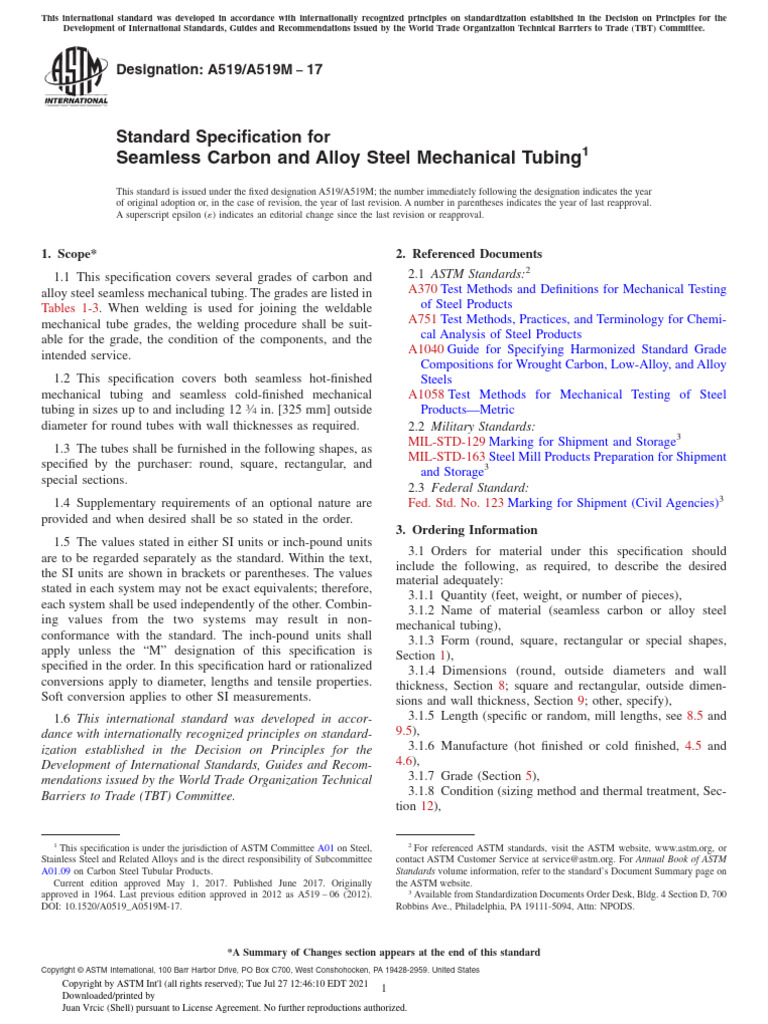 Astm A519 - 2017 | PDF | Steel | Pipe (Fluid Conveyance)