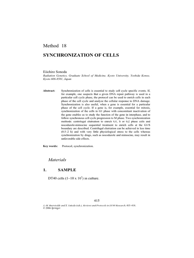 Synchronization of Cells | PDF | Cell Cycle | Biology