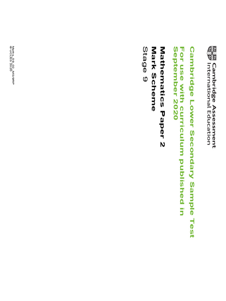 Y8 Math Booklet P2 Markschemes | PDF | Mathematics | Science