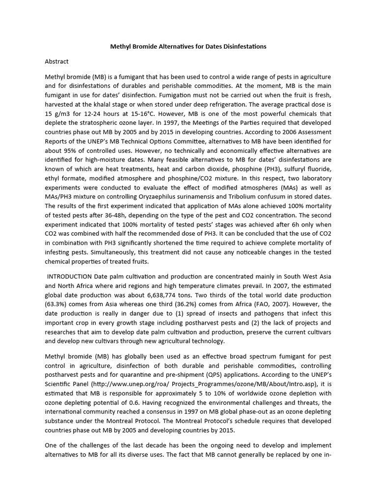 Methyl Bromide Alternatives For Dates Disinfestations | PDF | Carbon ...