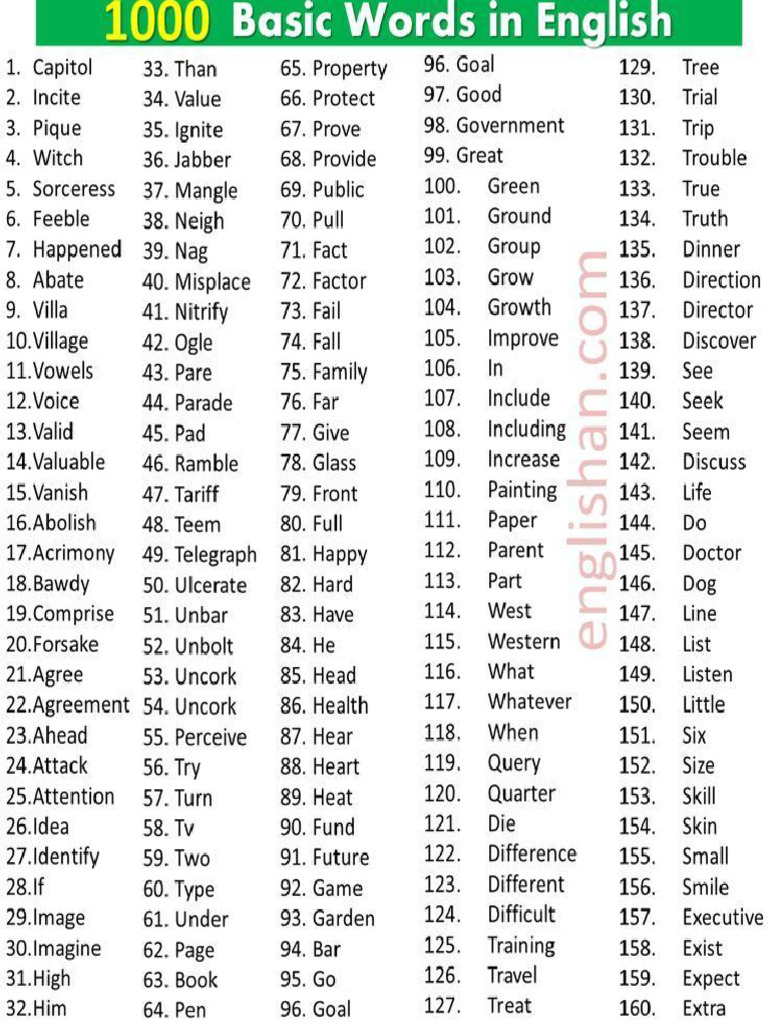 1000 Basic English Words PDF | PDF