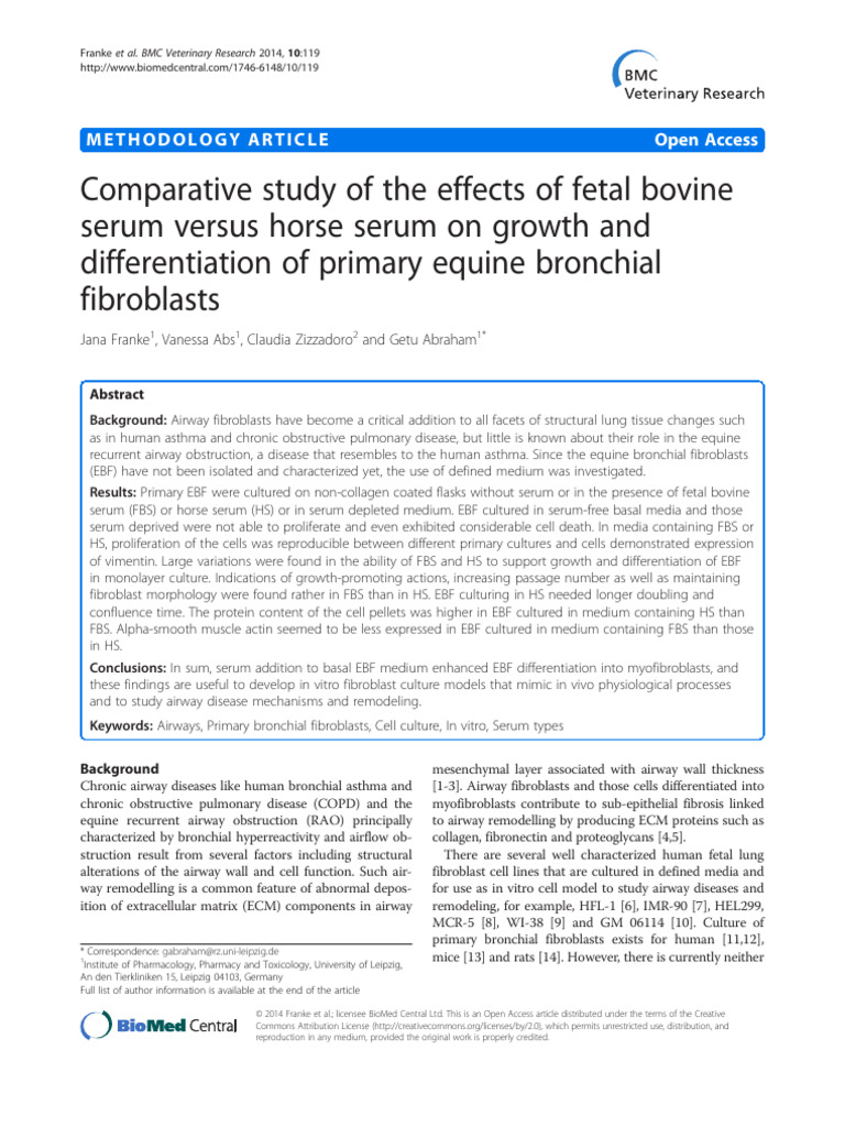 Comparative Study of The Effects of Fetal Bovine Serum Versus Horse ...