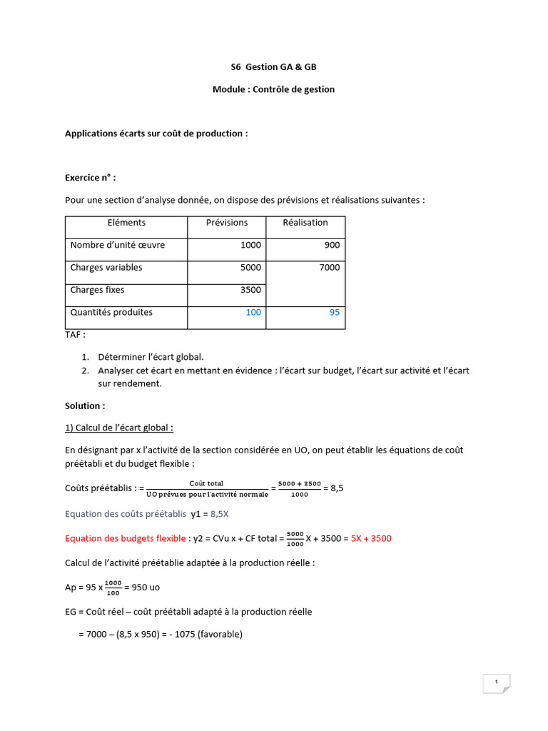 Analyse des écarts de production | PDF | Budget