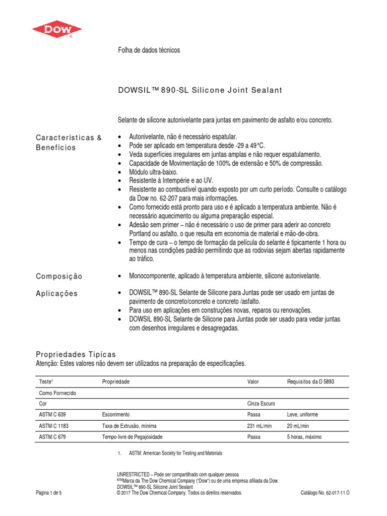 Dowsil 890 SL Si Joint Sealant | PDF | Embalagem e rotulagem