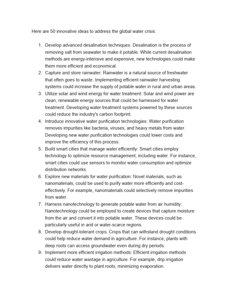 Here Are 50 Innovative Ideas To Address The Global Water Crisis | PDF ...