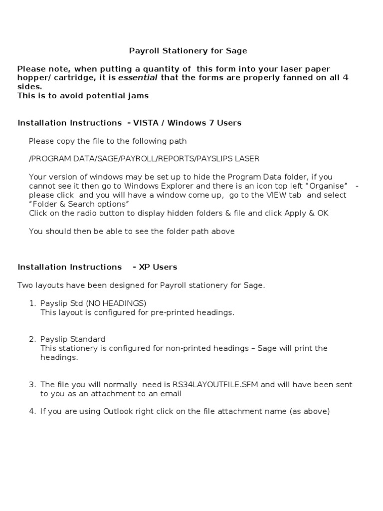 Sage RS34 Payslip Template Instructions | PDF