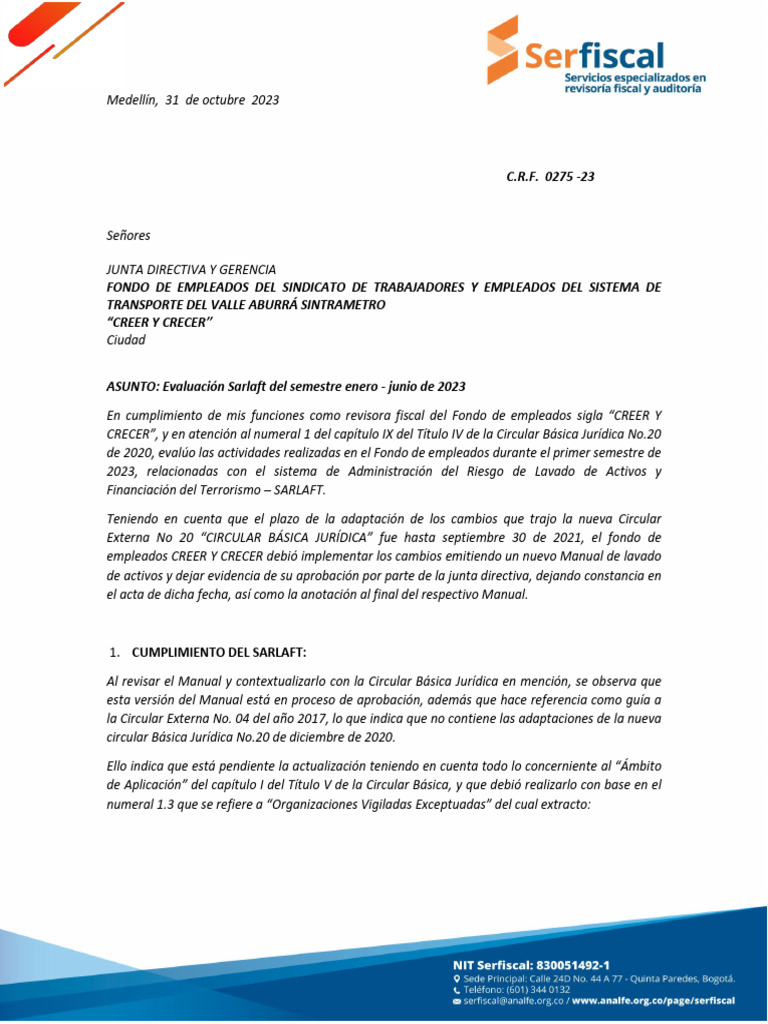 Evaluación SARLAFT 2023: Actualización Necesaria | PDF | Auditoría