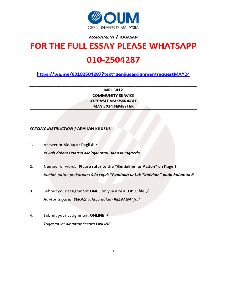 MPU3412 Community Service Assignment Guide | PDF