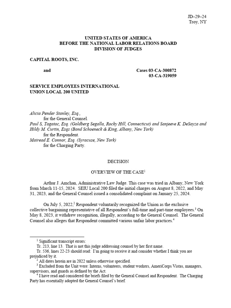 Capital Roots NLRB Decision May 2024 | PDF | Unfair Labor Practice ...