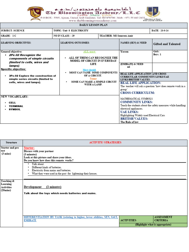 Science Grade 1 C Day 2 LP Inspection | Download Free PDF | Learning | Curriculum