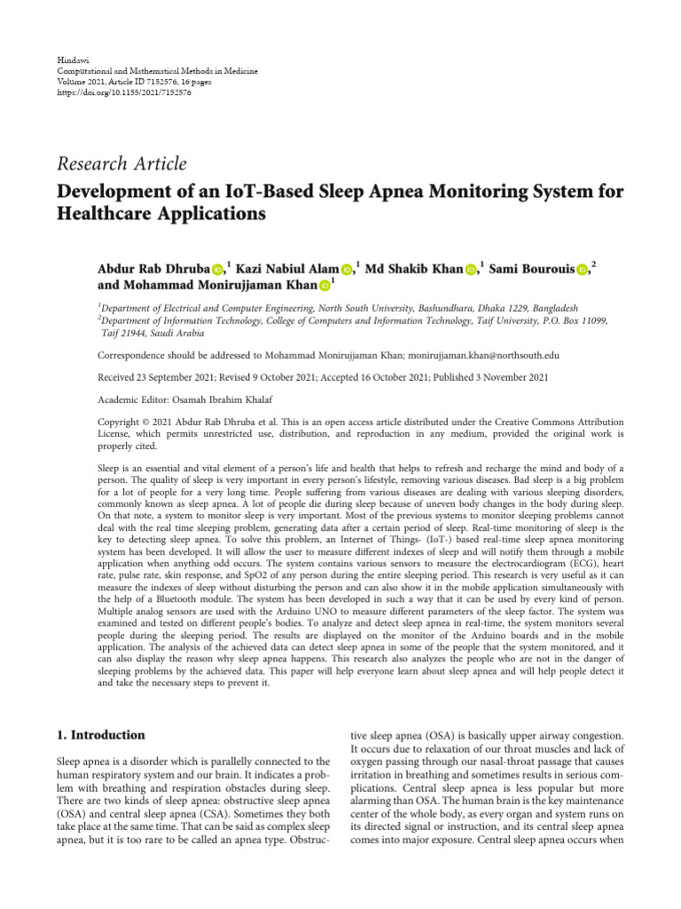 Development of An IoT Based Sleep Apnea Monitoring | PDF | Sleep Apnea ...
