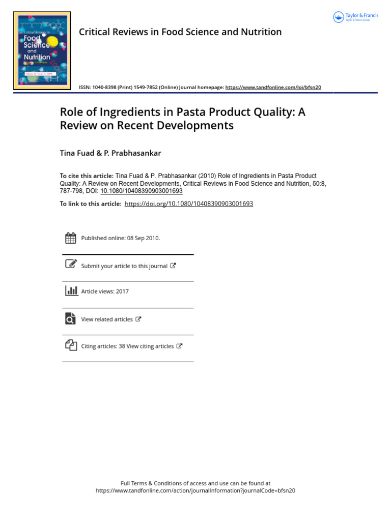 Pasta Ingredients & Quality Review | PDF | Pasta | Dietary Fiber