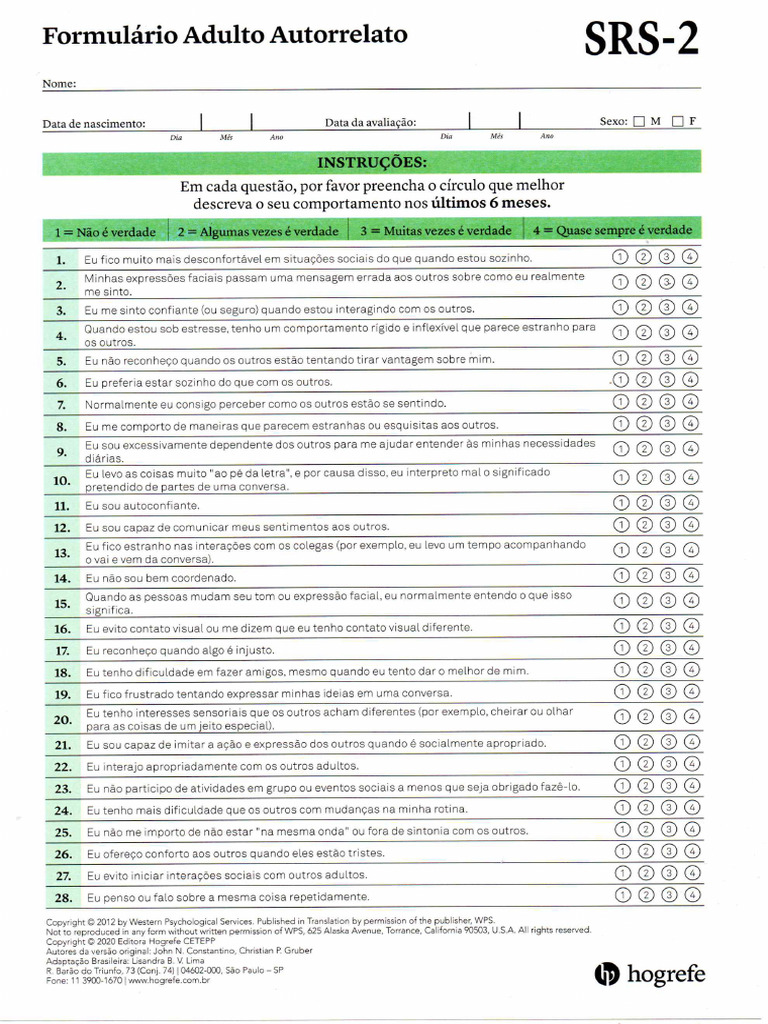 Srs-2 Adulto AUTORRELATO Completo | PDF
