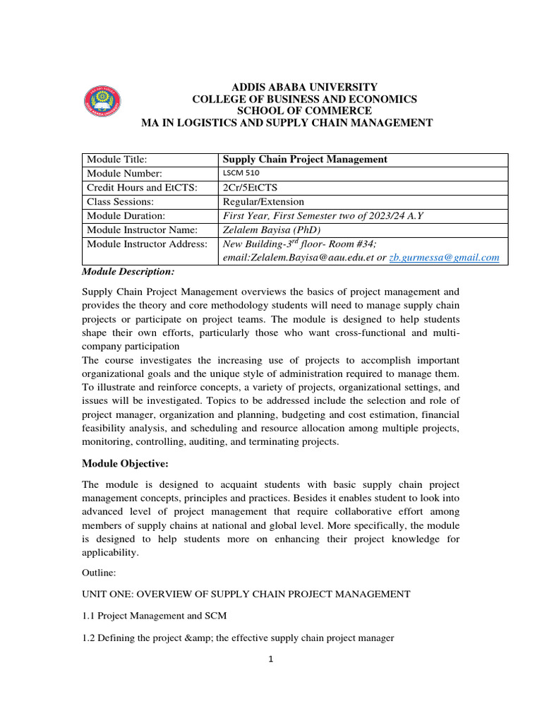 Supply Chain Project MGT Course Syllabus 2 | PDF | Project Management ...