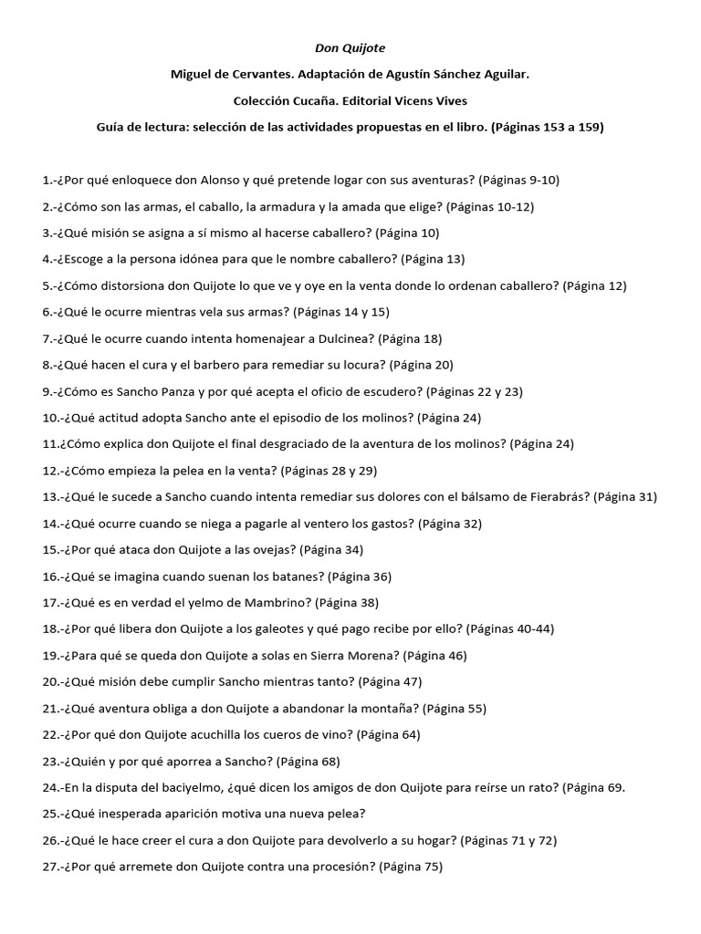 Don Quijote. Adaptación de La Colección Cucaña. Guía de Lectura | PDF ...