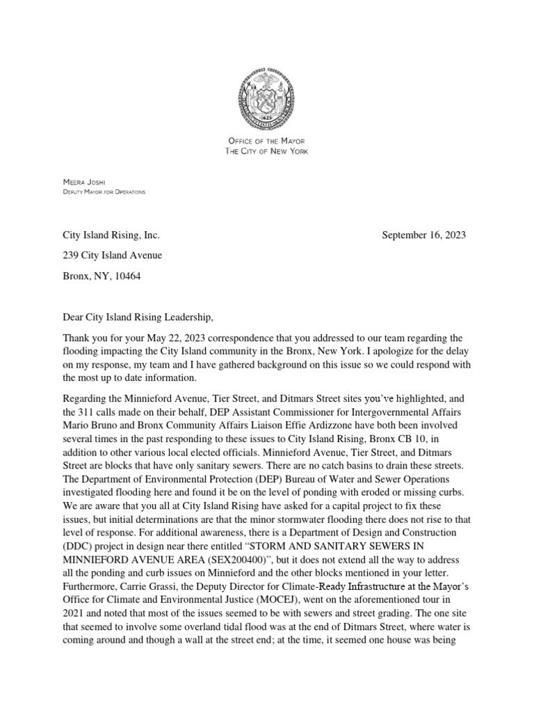 Deputy Mayor Joshi Response Letter | Download Free PDF | Storm Drain | Flood