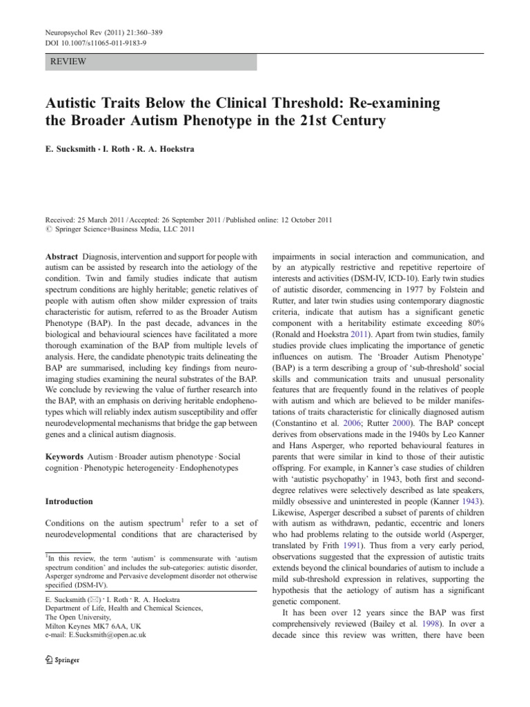 Broader Autism Phenotype Insights | PDF | Autism Spectrum | Asperger ...