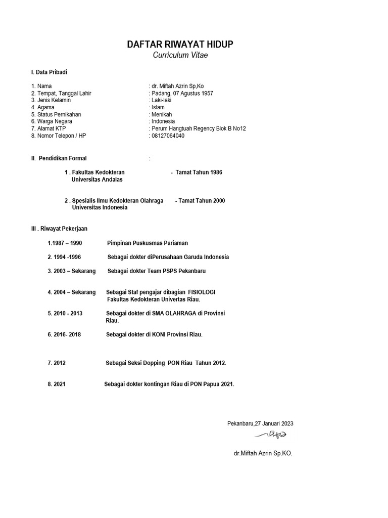 CV DR Miftah Azrin BARU | PDF | Kesehatan Holistik | Sains & Matematika