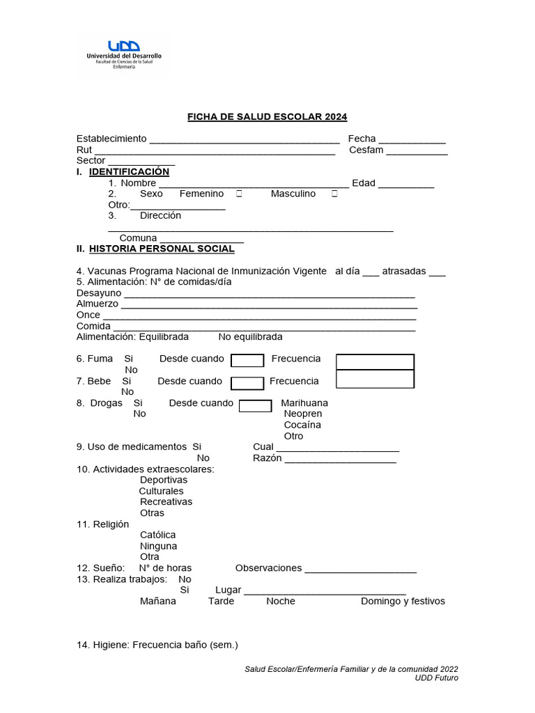 Ficha Salud Escolar 2024 | PDF | Especialidades Medicas | Medicina CLINICA