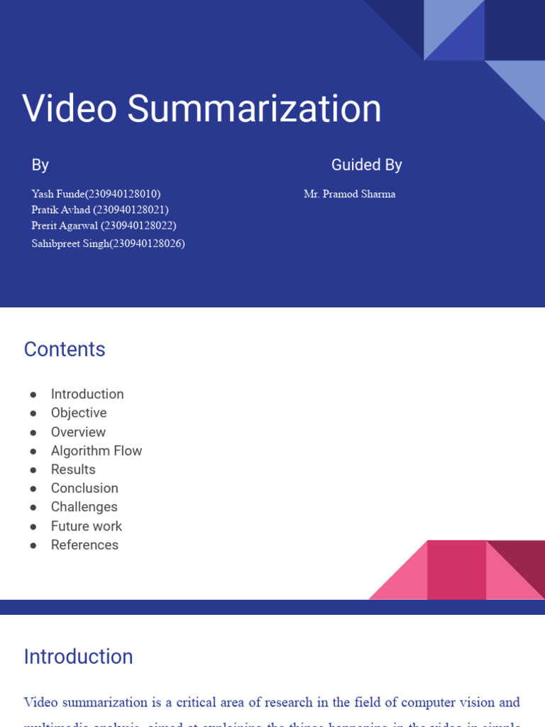 Video Summarization Project Presentaion | PDF | Computing | Applied ...