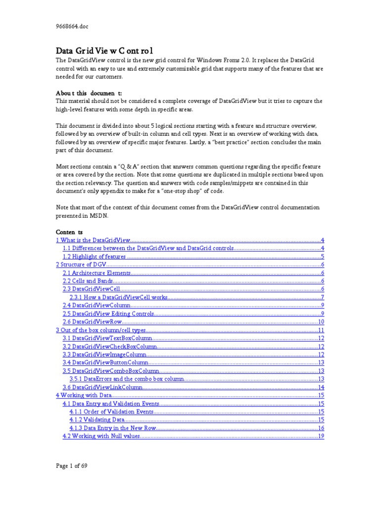 Data Grid View FAQ | PDF