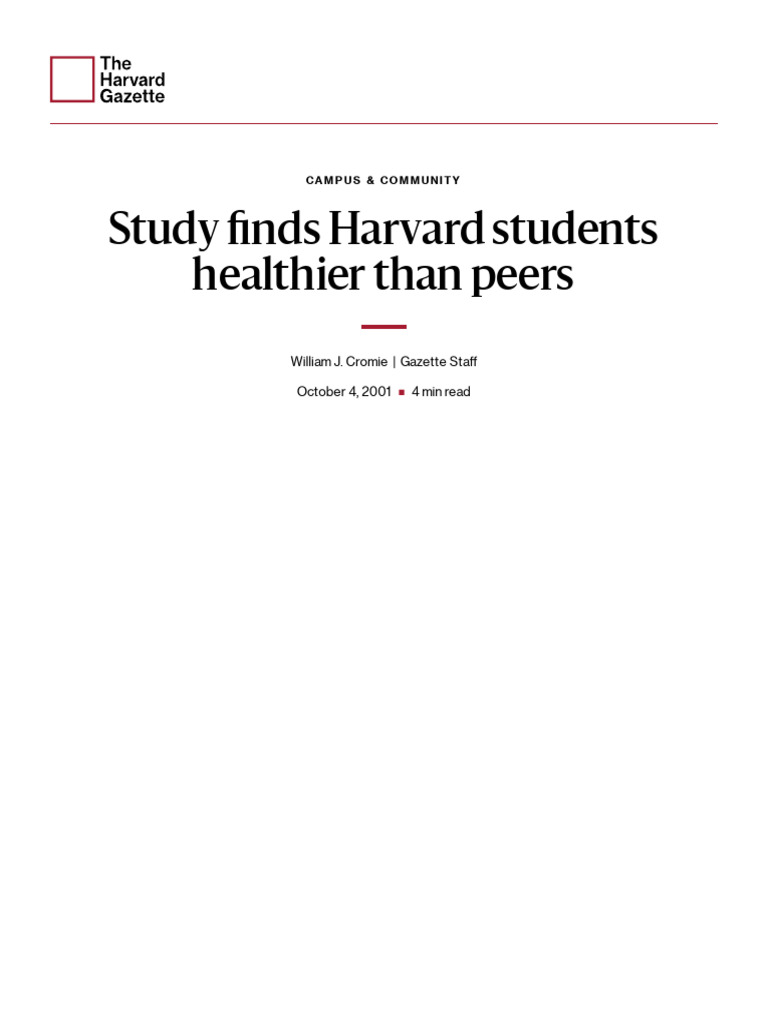 Study Finds Harvard Students Healthier Than Peers - Harvard Gazette ...