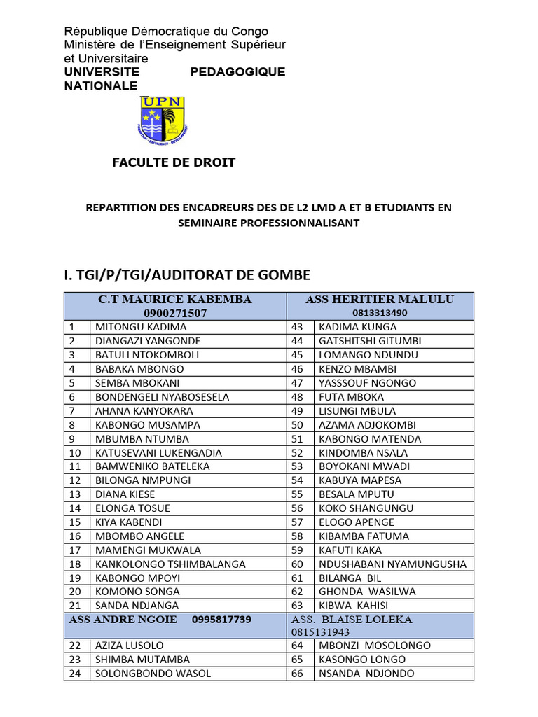 Encadreurs Seminaire l2 LMD | PDF