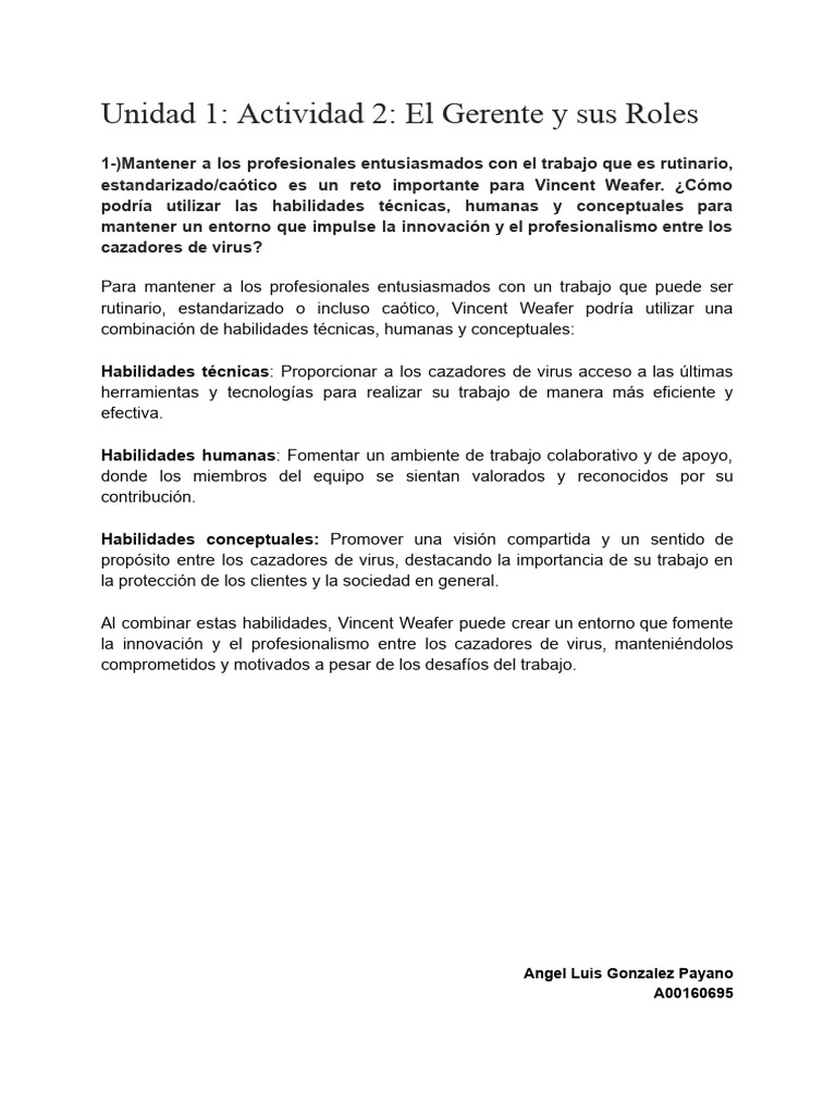 Unidad 1 - Actividad 2 - El Gerente y Sus Roles | PDF | Comunicación