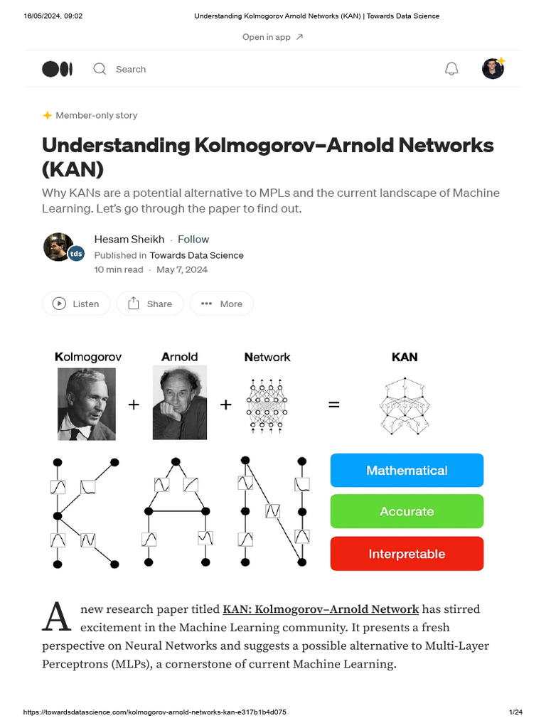 Understanding Kolmogorov Arnold Networks (KAN) - Towards Data Science | PDF | Machine Learning ...