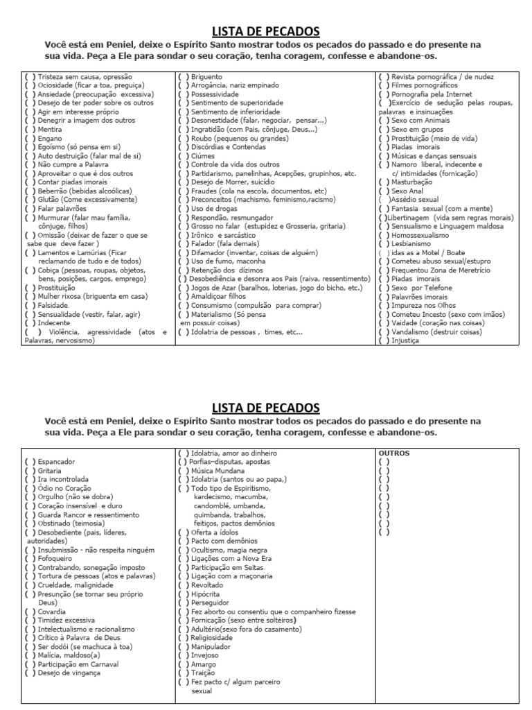 LISTA DE PECADOS | PDF