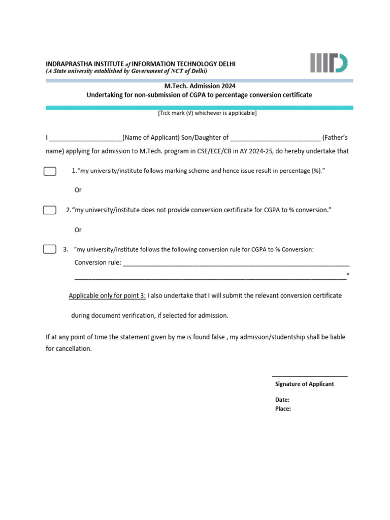 Updated - Undertaking Form - MTech AY 2024 | PDF