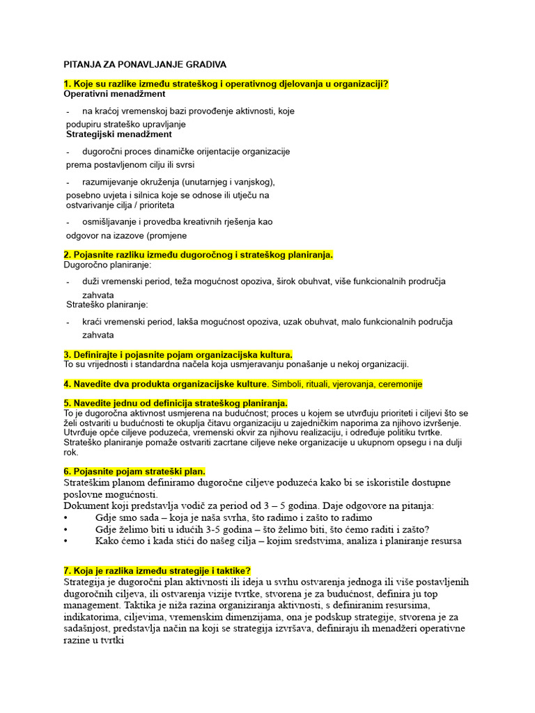 Pitanja Za Ponavljanje | PDF