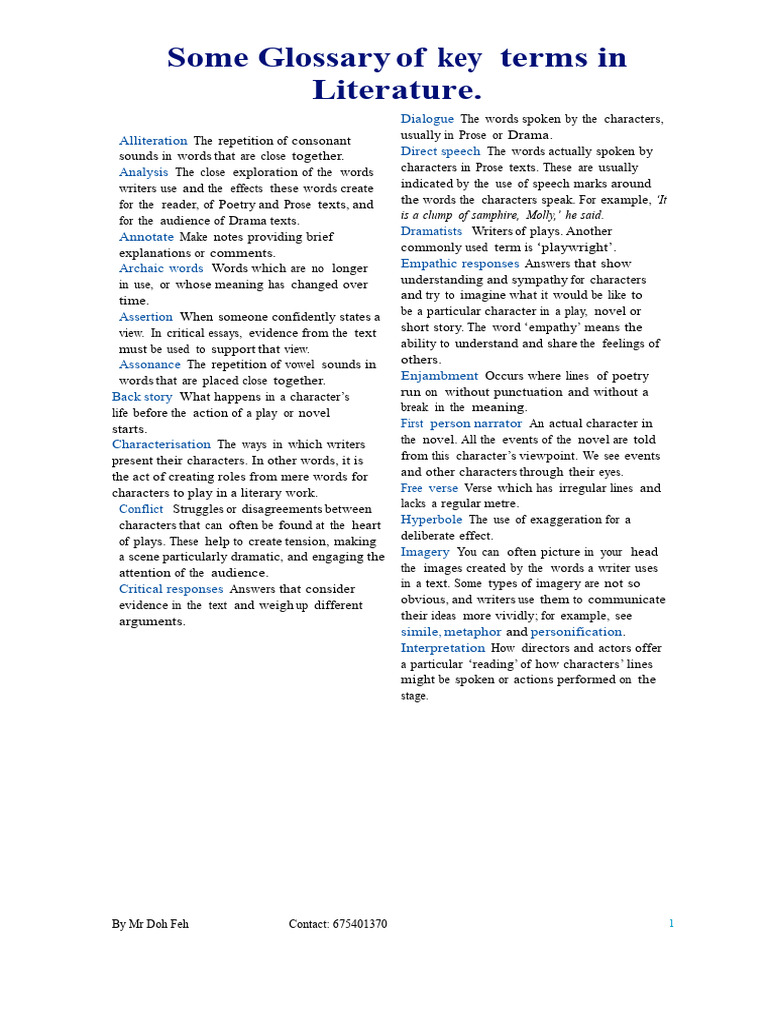 Glossary of Literary Terms | PDF | Poetry | Narration